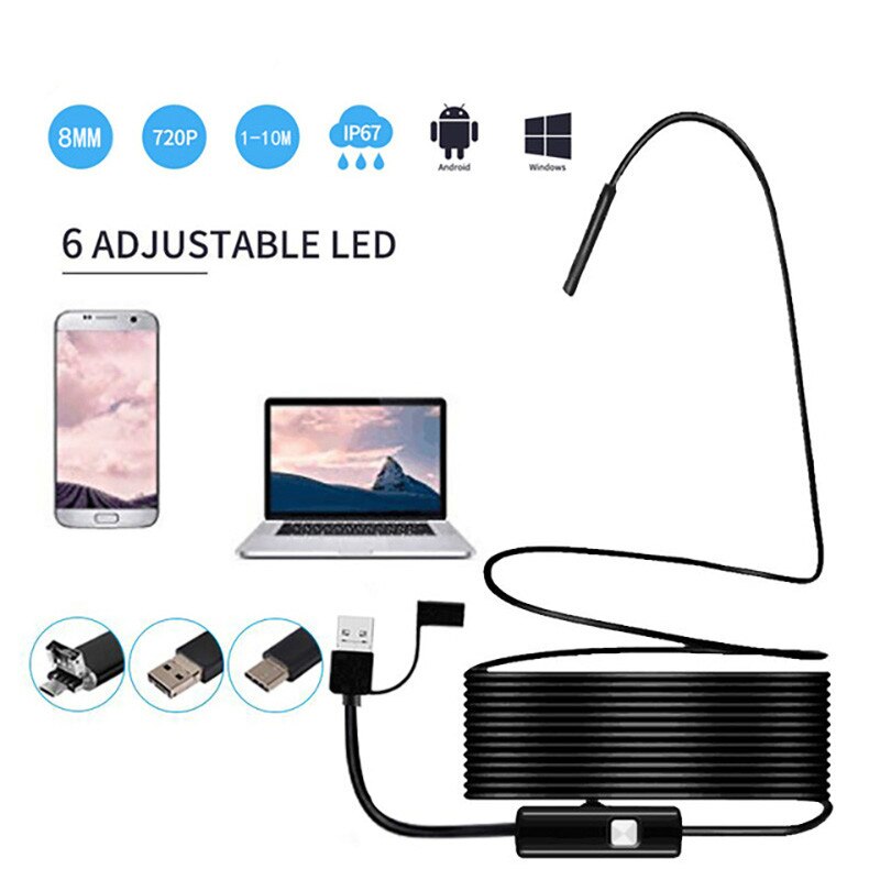 3 en 1 USB Endoscope caméra 8mm 720P HD Semi-rigid... – Grandado