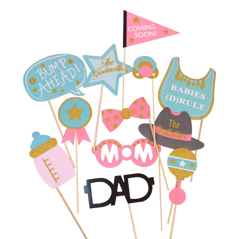 12Pcs Baby Shower Party Photo Props Gender Reveal ... – Grandado