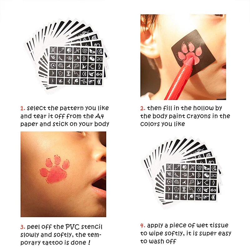 12 Sheet Body Art Hollow Herbruikbare Sticker Sten... – Grandado