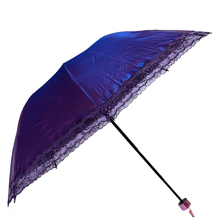 Lace Edge Colors Pongee Three folding Umbrella Adu... – Grandado