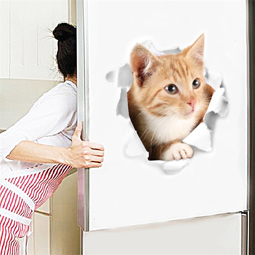 3D Cats Wall Sticker Hole View Home Decor Living R... – Vicedeal