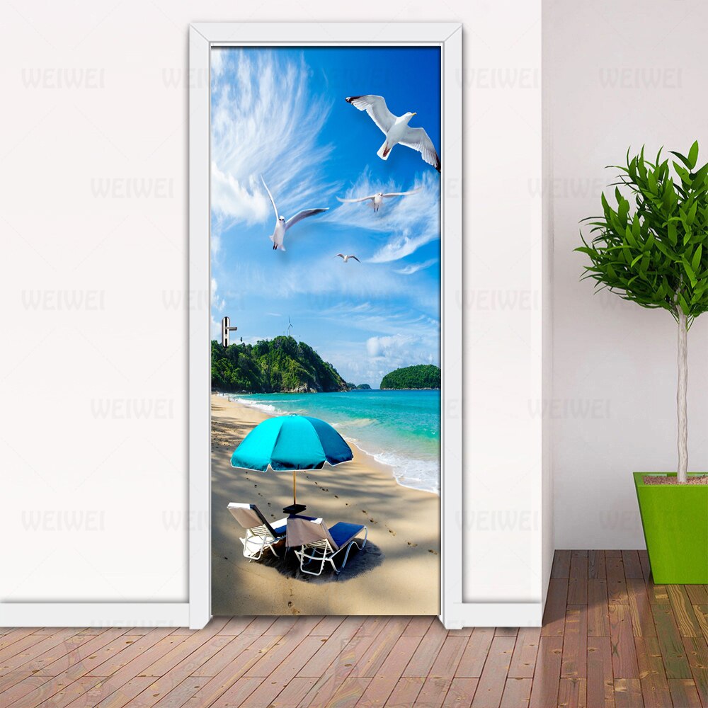 Pvc Zelfklevende 3D Muur Deur Sticker Strand Zee V... – Vicedeal