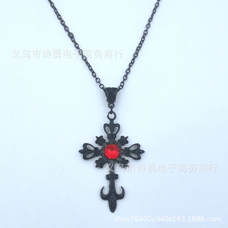 Gothic Black Ruby Cross Pendant Men's Women's Neck... – Grandado