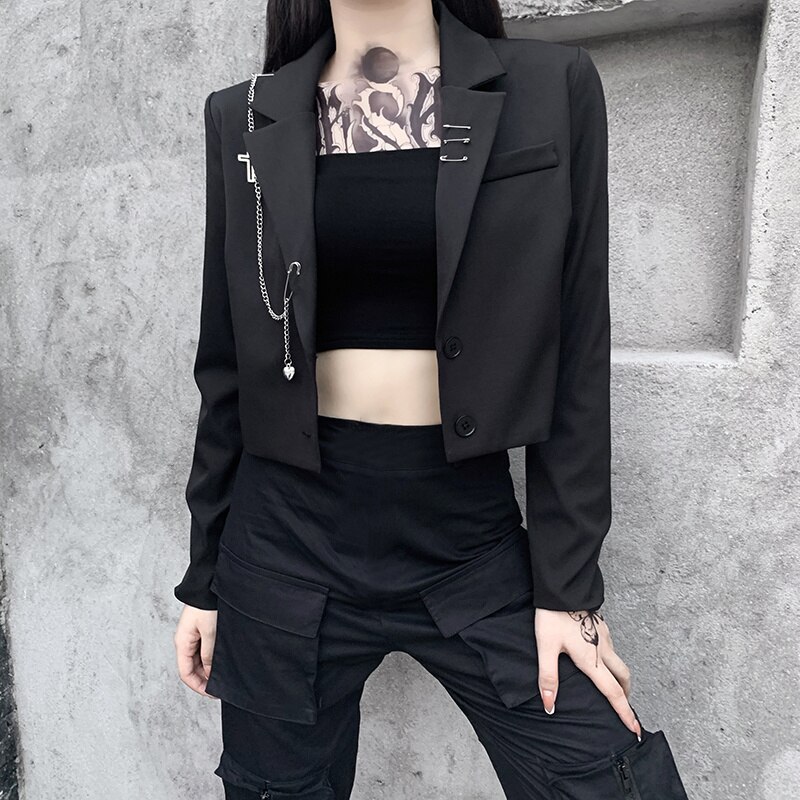 InsDoit Punk Office Lady Black Suit Tops Harajuku ... – Grandado