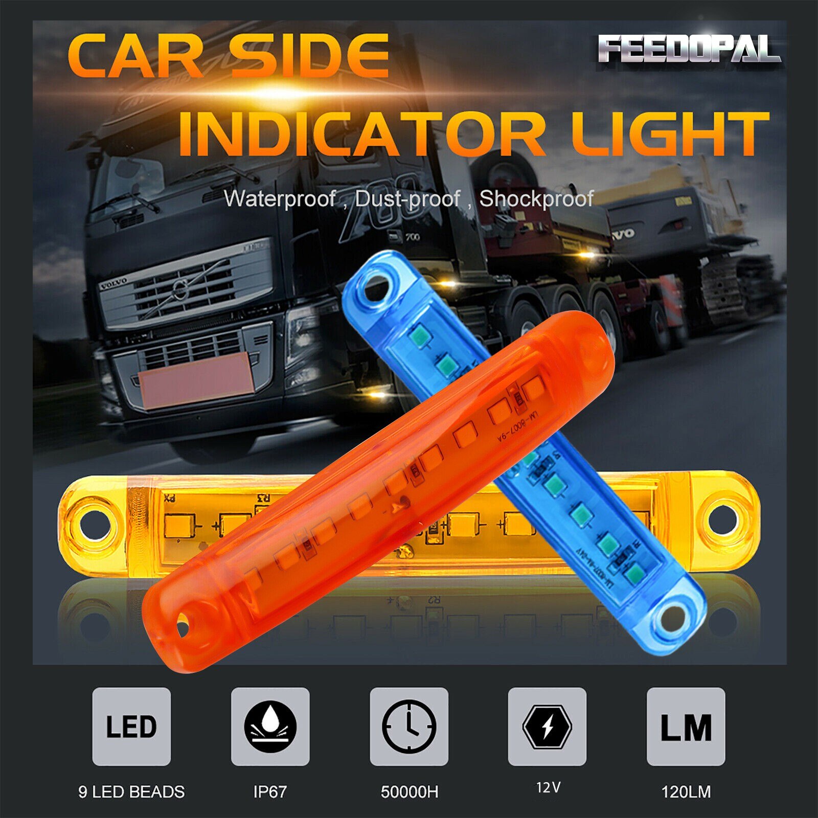 FEEDOPAL 10X 9LED Amber Side Marker Indicator Sign... – Vicedeal