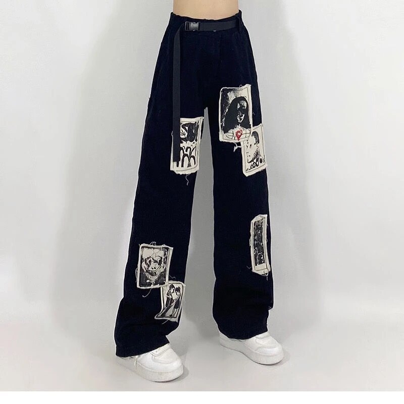 Women Grunge Punk Patchwork Black Jeans Hip Hop St... – Grandado
