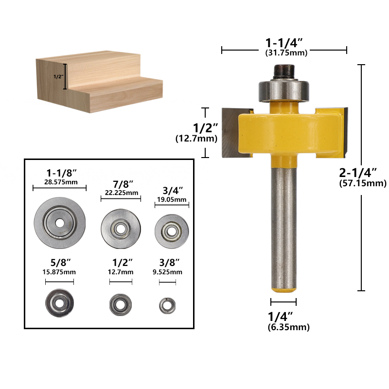 7 stücke 1/4 ''(6,35mm) rabbet Router Bit mit 6 La... – Vicedeal
