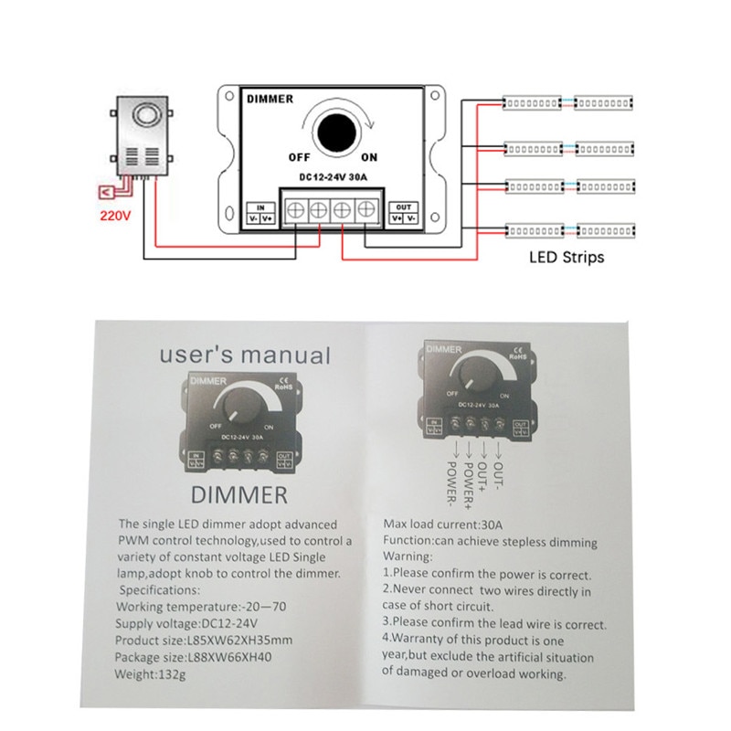 12V Led Dimmer DC24V 30A Helderheid Switch Verstel... – Vicedeal