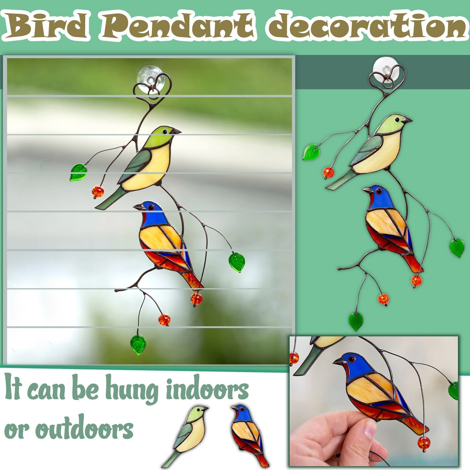 Mini Stained Bird Glass Window Hanging Acrylic Wal... – Grandado