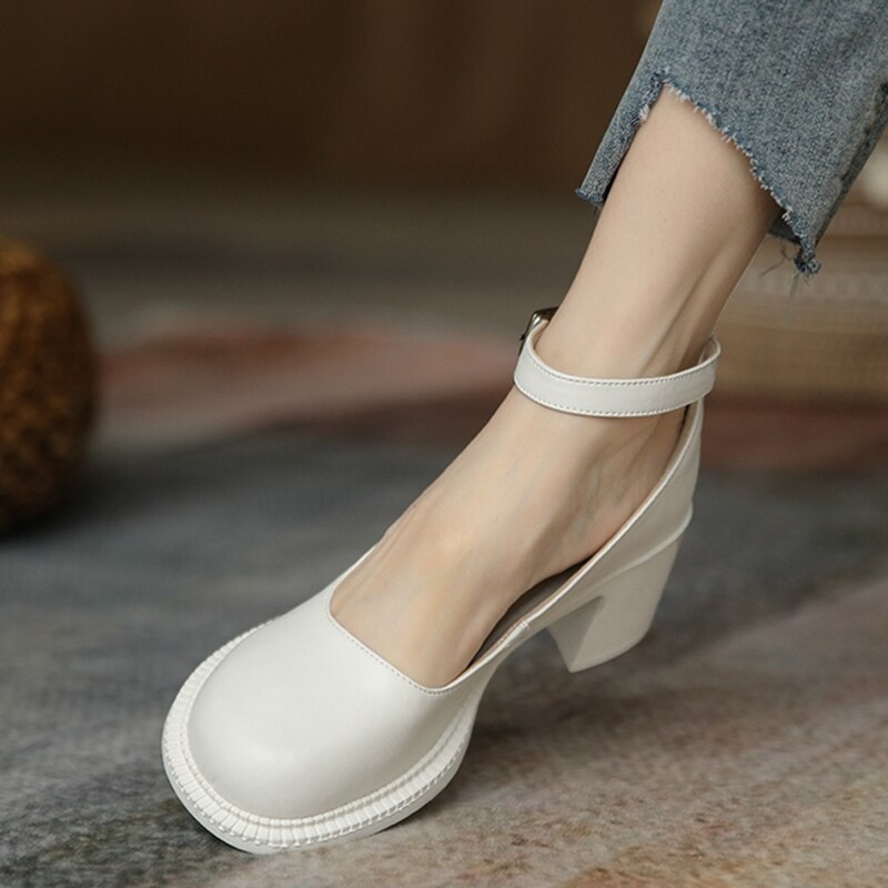 Rimocy Round Toe Ankle Buckle Strap Pumps Women 20... – Grandado