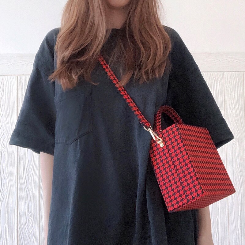 White & Red Houndstooth Box Style Women Purses and... – Grandado