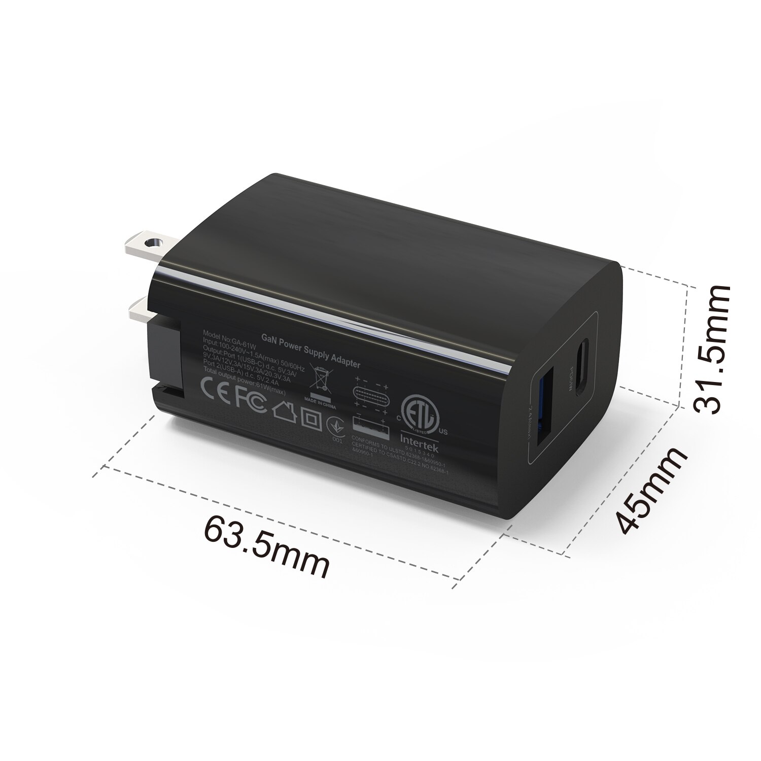 61W 2-Port USB C GaN Charger PD Power Adapter for ... – Grandado