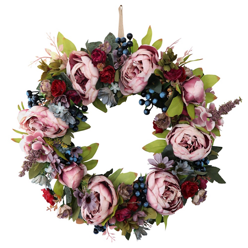 Artificial rosa peônia flor grinalda-baga com folh... – Grandado