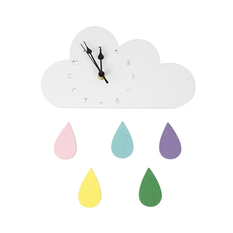 Wooden Wall Clock for Home Decor 3D Cloud Raindrop... – Vicedeal