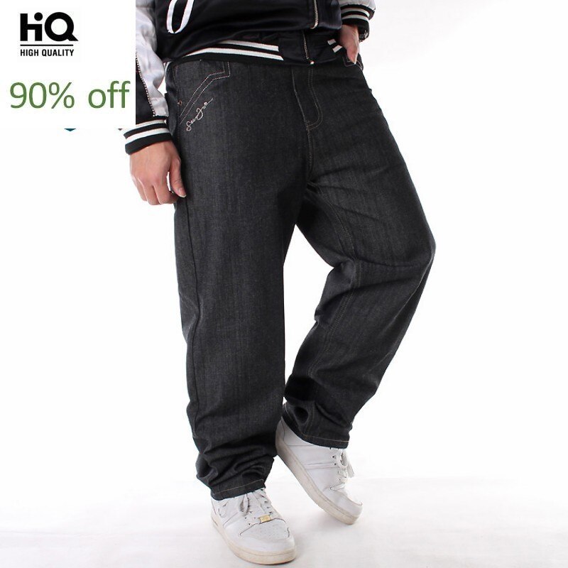 Hip Hop Loose Fit Straight Jeans Men Casual Baggy ... – Grandado