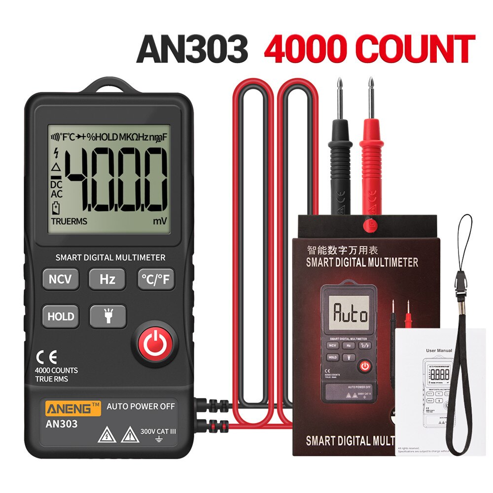 AN303 Digital Multimeter 4000 Count LCD Display Au... – Grandado