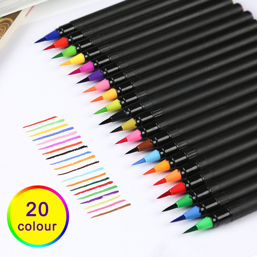 20 Colors Watercolor Art Marker Pens Paint Brushes... – Grandado