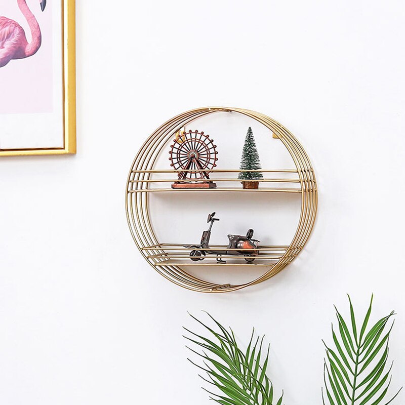 Round Gold Iron Storage Racks Wall Mounted Home De... – Grandado