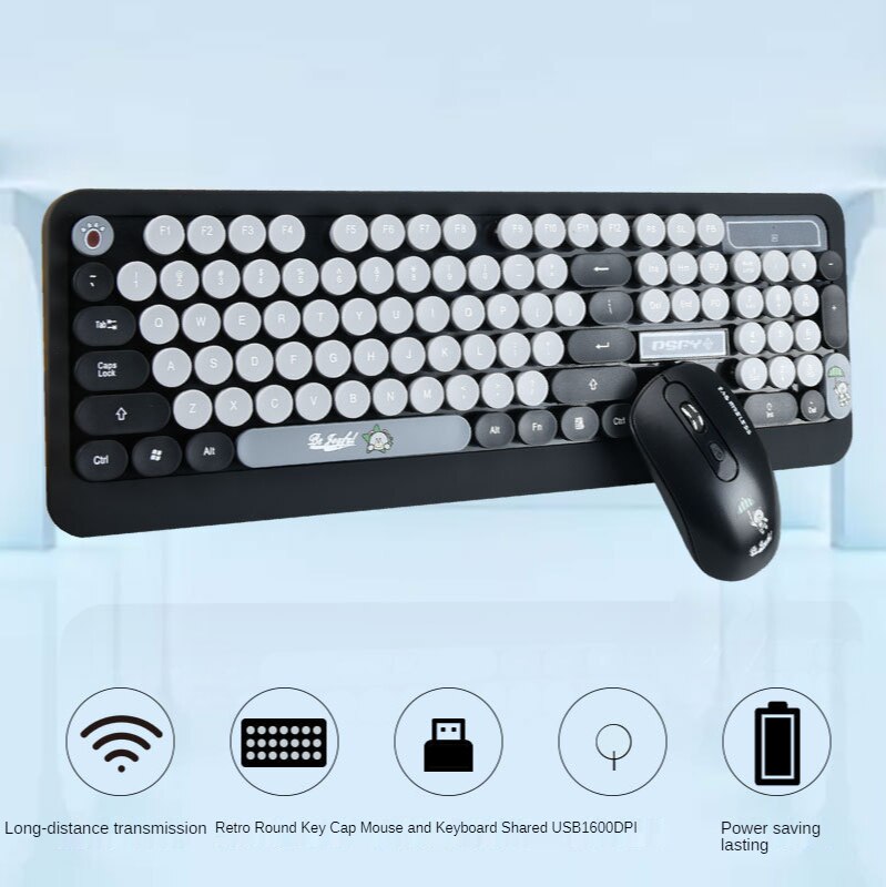 Punk keyboard and mouse set keys retro cute wirele... – Grandado