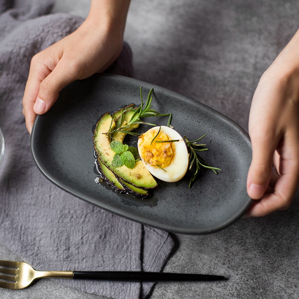 Black stoneware glaze oval dish snack plate snack ... – Grandado