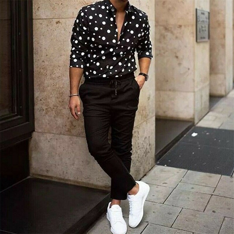 Mannelijke Zwarte Kleur Shirts Mode Knoppen Revers... – Vicedeal