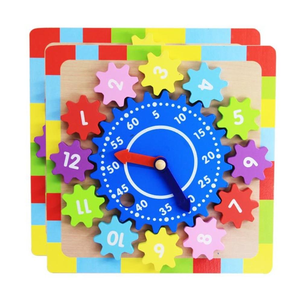 Kid Wooden Gear Block Multicolor Digital Clock Jig... – Grandado