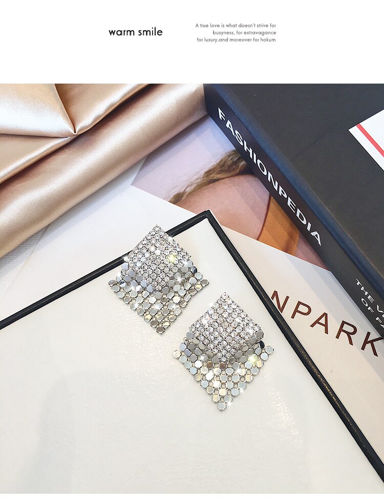 jewelry simple square luxury crystal stud earrings... – Vicedeal