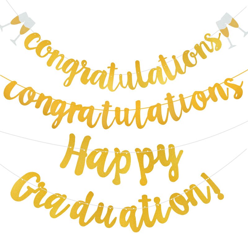 Happy Graduation Gold Glitter Paper Banner Bunting... – Vicedeal