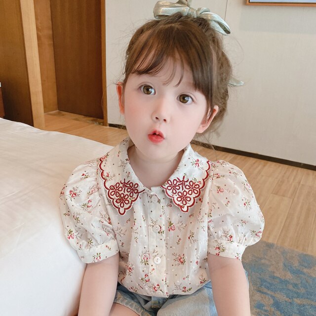 2-7 år babypiger sloral skjorte bomuldsbluse til p... – Grandado