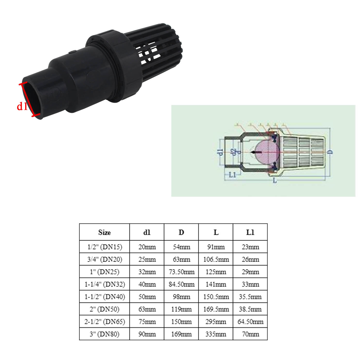 pvc ball foot valve strainer 20 25 32 40 50 63 75 ... – Grandado