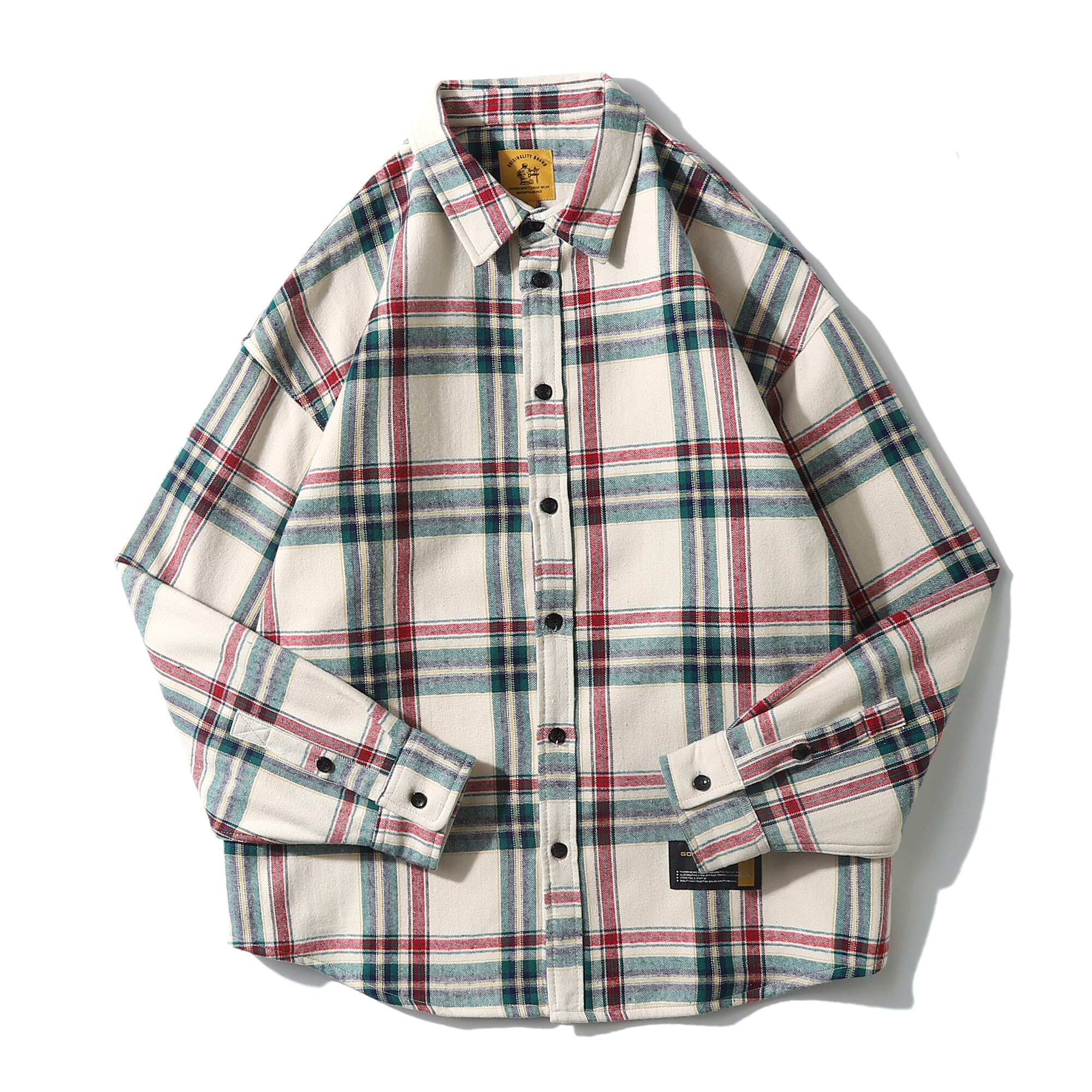 2022 Spring Japanese Streetwear Plaid Shirt Men Co... – Grandado