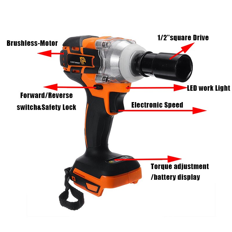 520 N.m Brushless Impact Wrench Driver Tool 1/2'' ... – Grandado