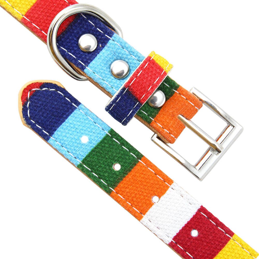 Colorful stripe Leather Dog Collar Padded Puppy Ne... – Grandado