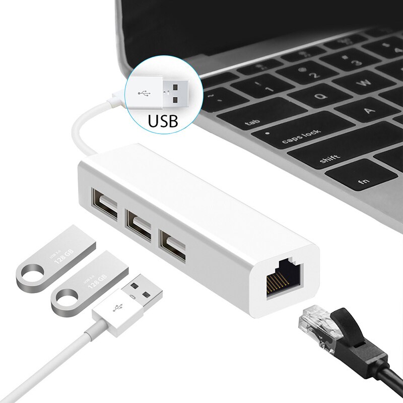 Usb ethernet med 3 port usb hub 2.0 + rj45 lan net... – Grandado