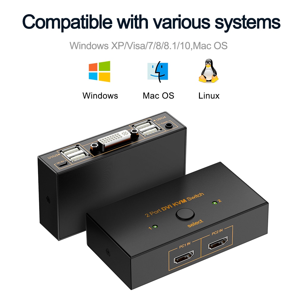 Rocketek 2 poort KVM switch 4 USB 2.0 DVI 1080 P S... – Vicedeal