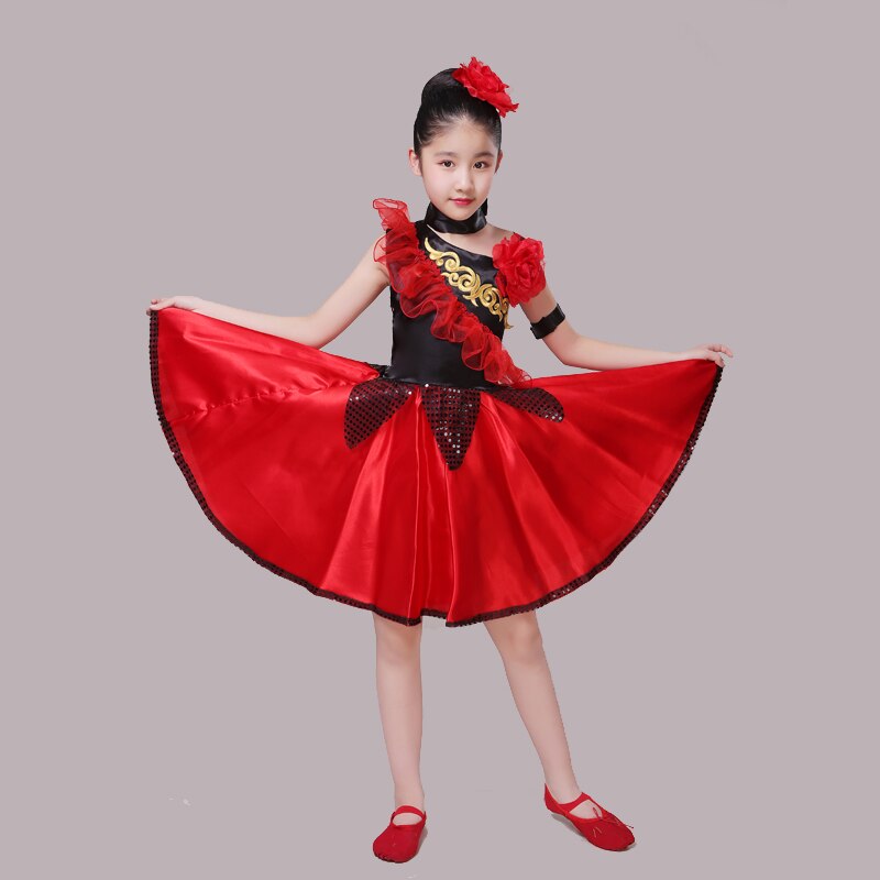 Red Spanish Flamenco Dress Kids Spain Dancer Perfo... – Grandado