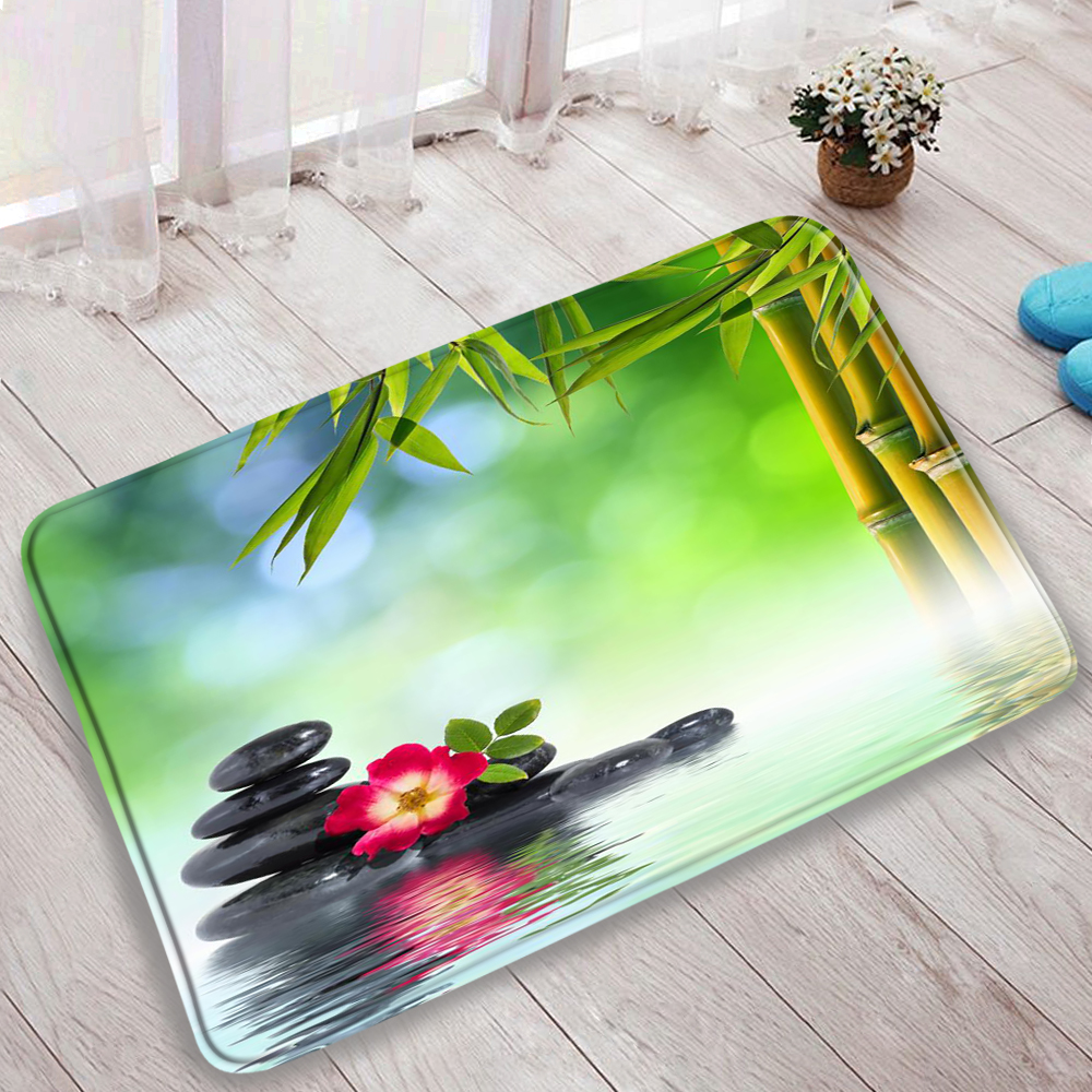 Zen Pink Lotus Bath Mats Green Bamboo Creek Stone ... – Grandado