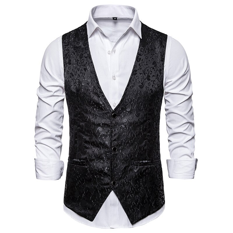 Mens Gold Paisley Jacquard Vest Single Breasted V-... – Vicedeal