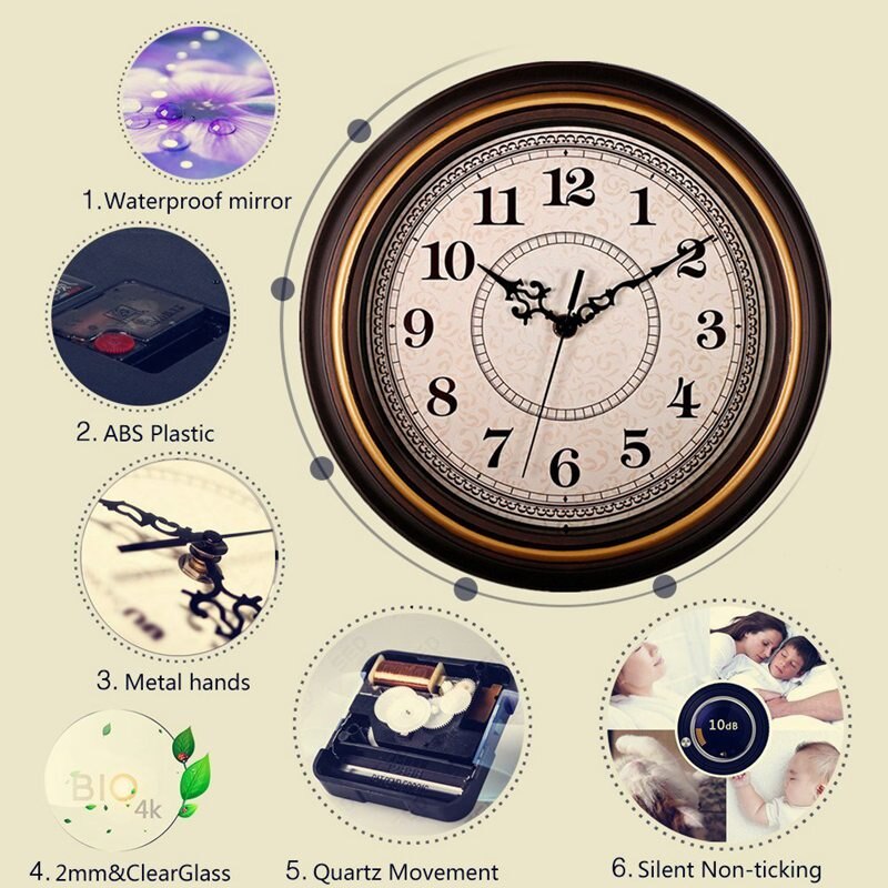 12-Inch Silent Non-Ticking Round Wall Clocks, Wall... – Grandado