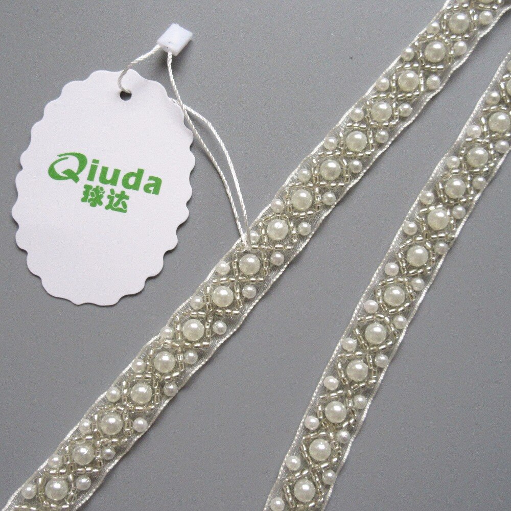 1 Yard 1.5cm Ivory Pearl Beaded Handmade Lace Trim... – Grandado
