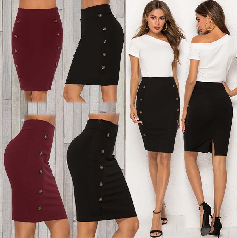 Plus Size Kantoor Dames Rok Dubbele Knop Hoge Tail... – Vicedeal