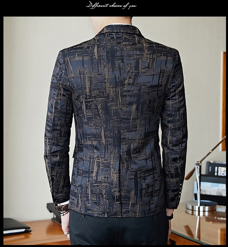 Dark Print Dinner Blazer Xadrez Masculino One Butt... – Vicedeal