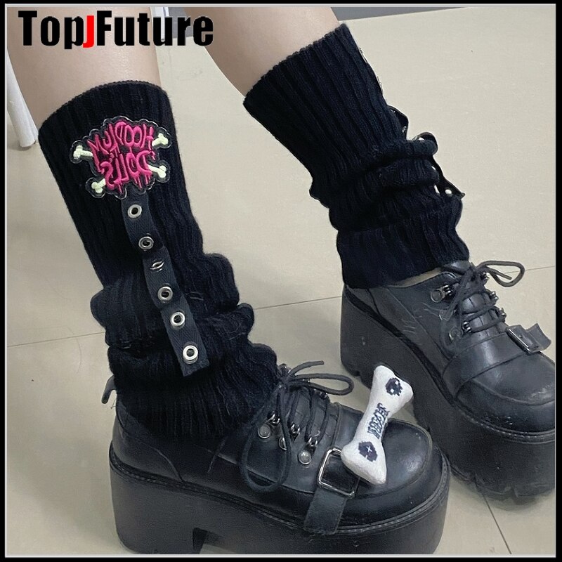 Punk Skull bone Heart Knit Long Socks Women Outdoo... – Grandado