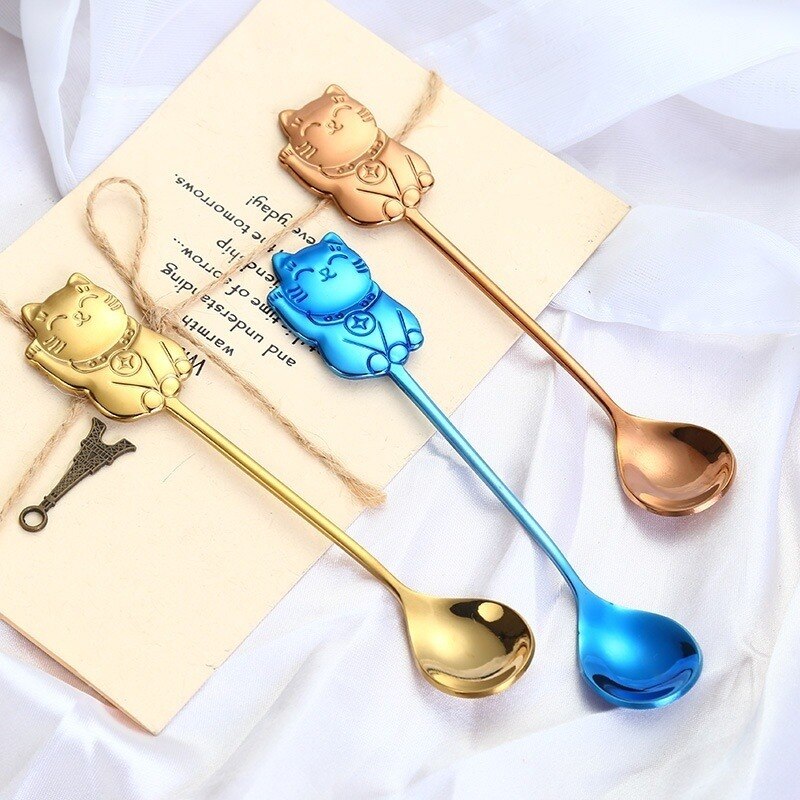 304 Stainless Steel Cartoon Lucky Cat Spoon Coffee... – Vicedeal