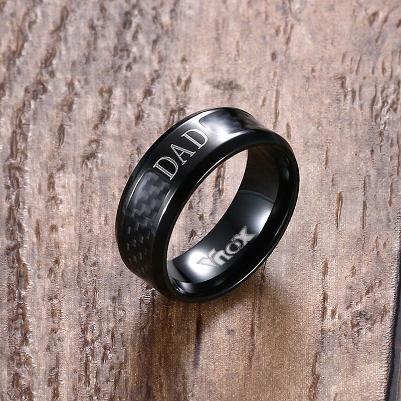 Engraved DAD Black Carbon Fiber Ring Men Jewelry F... – Vicedeal