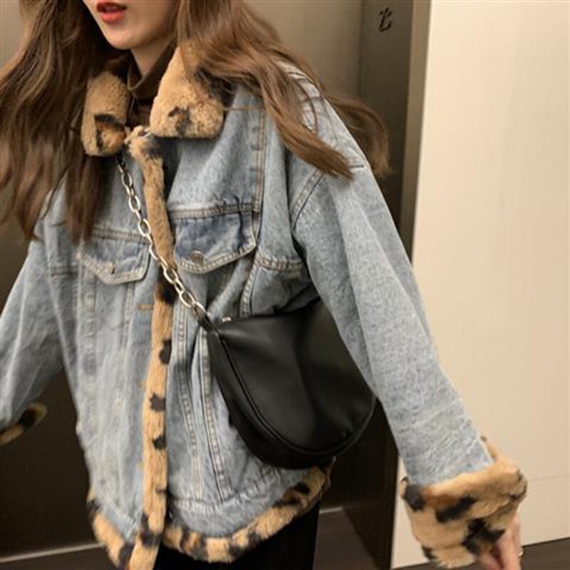 Women's Double-Sided Denim Jacket Loose Leopard Pr... – Grandado