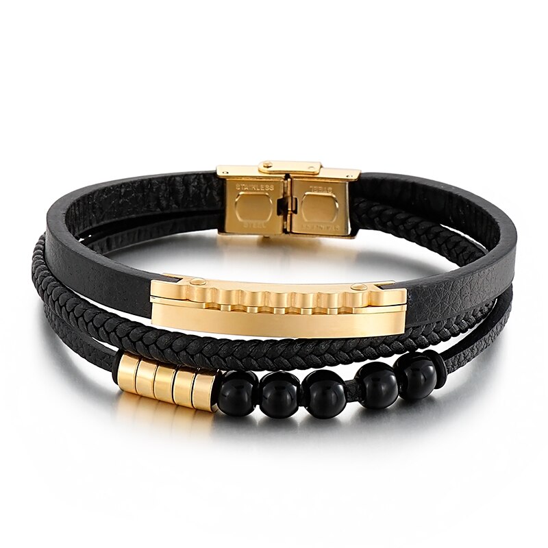 Multi Layer Leather Braided Bracelet for Men Black... – Grandado