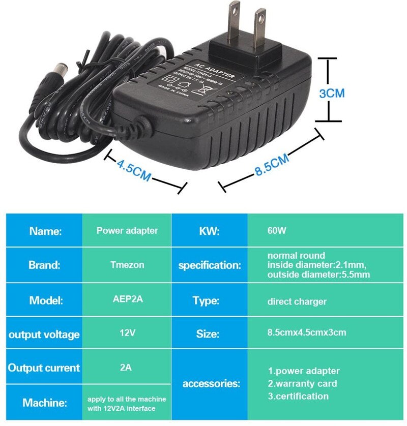 12 Volt 2A Power Adapter Supply AC to DC 2.1mm X 5... – Grandado