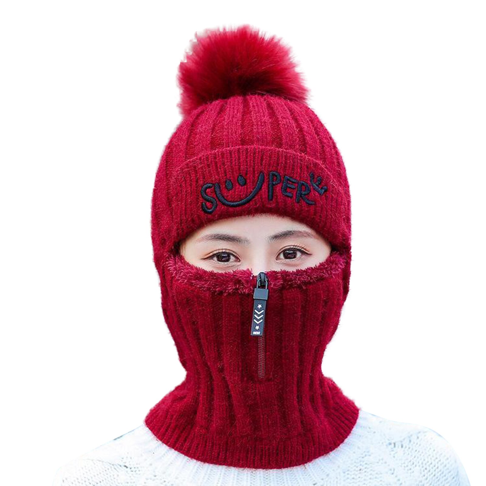 Wool Ball Plus Thick Knitted Hat Full Head Ear Nec... – Vicedeal