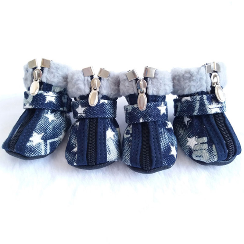 4pcs/set Warm Dogs Puppy Shoes Denim Snow Booties ... – Vicedeal